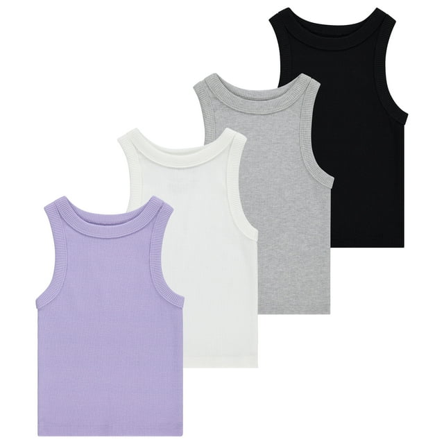 BTween Girls 4 Pack Ribbed Tank Tops Sleeveless Cotton Blend Tees for ...