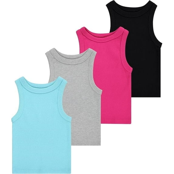 BTween Girls 4 Pack Ribbed Tank Tops Sleeveless Cotton Blend Tees for ...