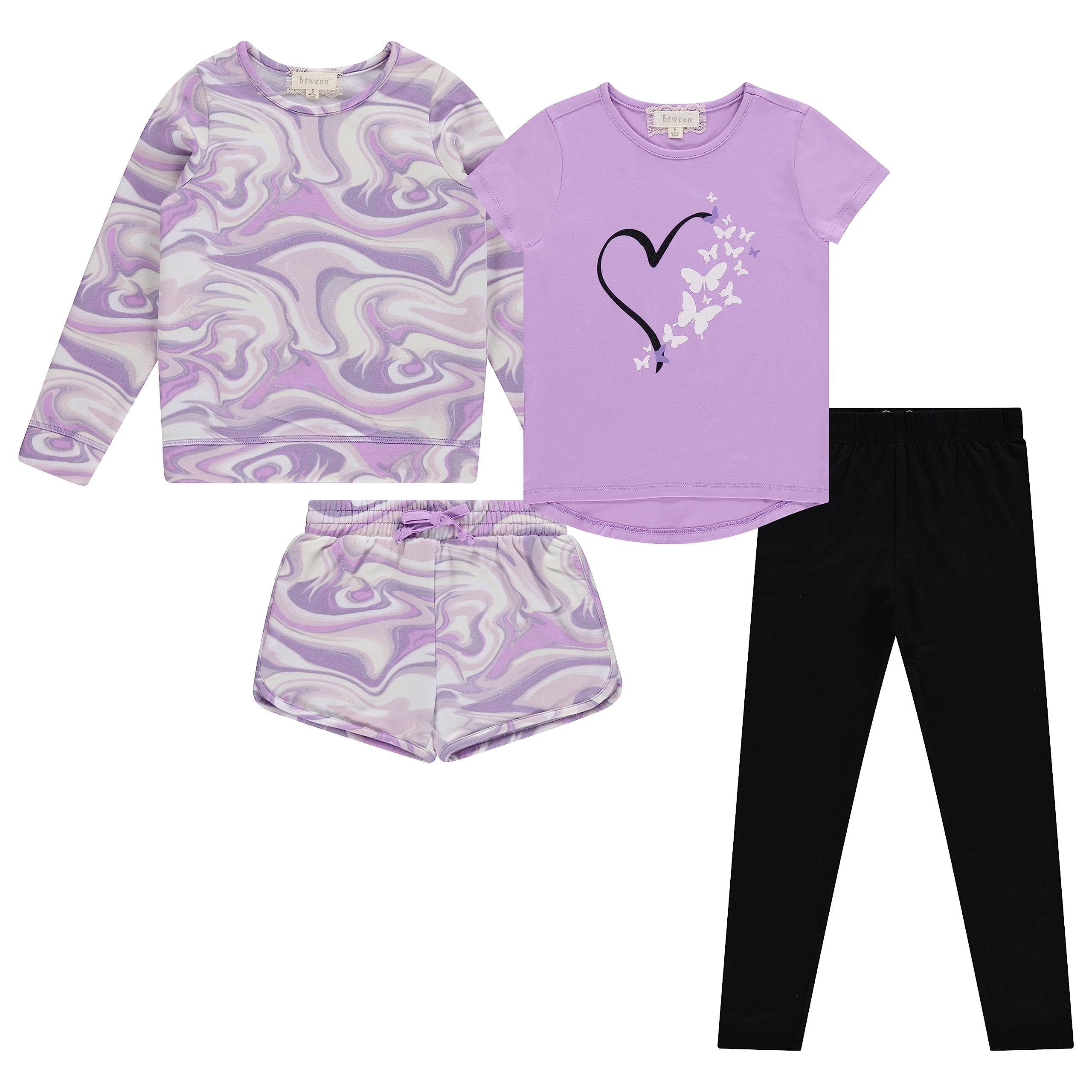 Btween Girls 4-Piece Everyday Wardrobe Set, Marble, Size 6, Stylish and ...