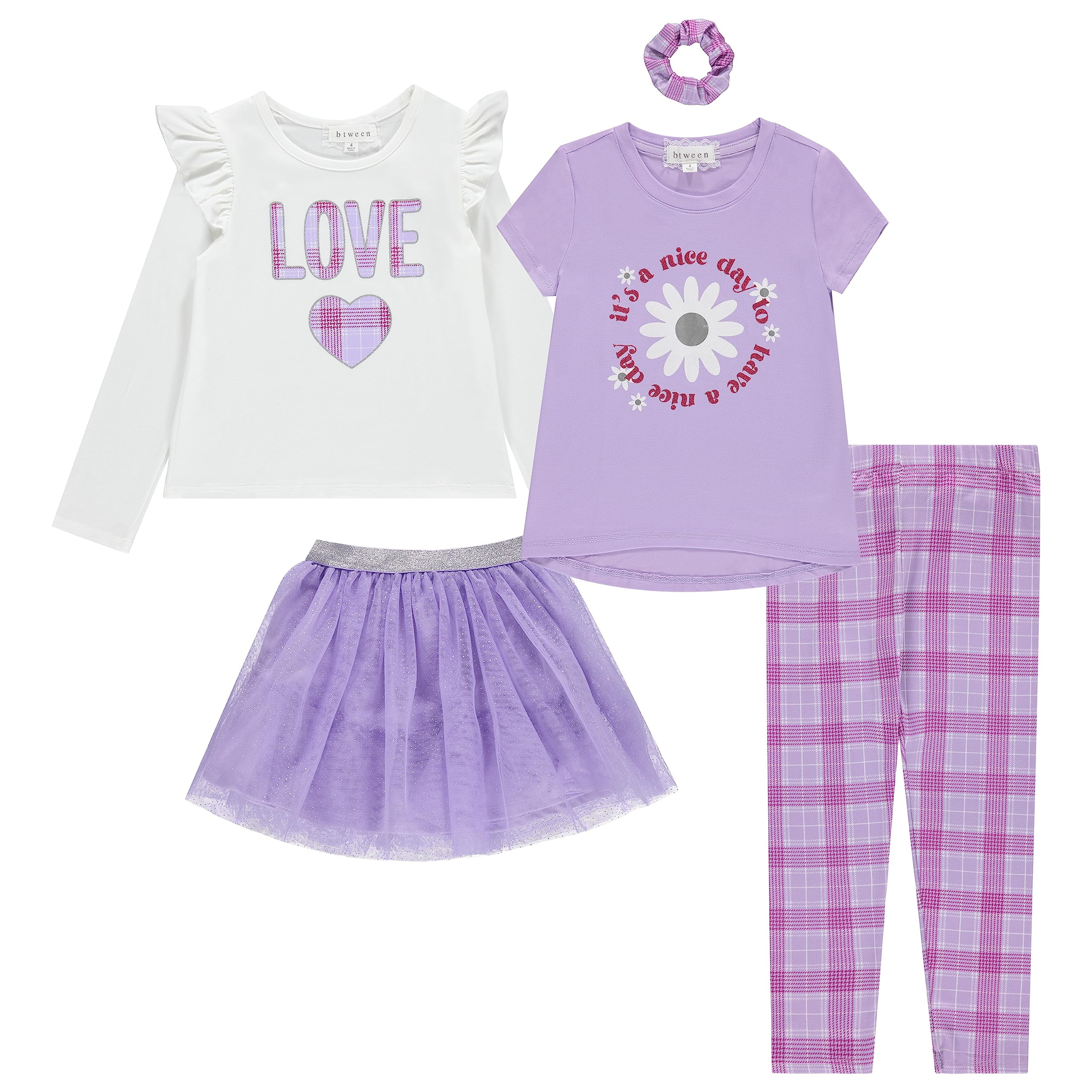 BTween Girls 4pc Wardrobe, Lavender, Size 12 - Top, Skirt, Leggings ...