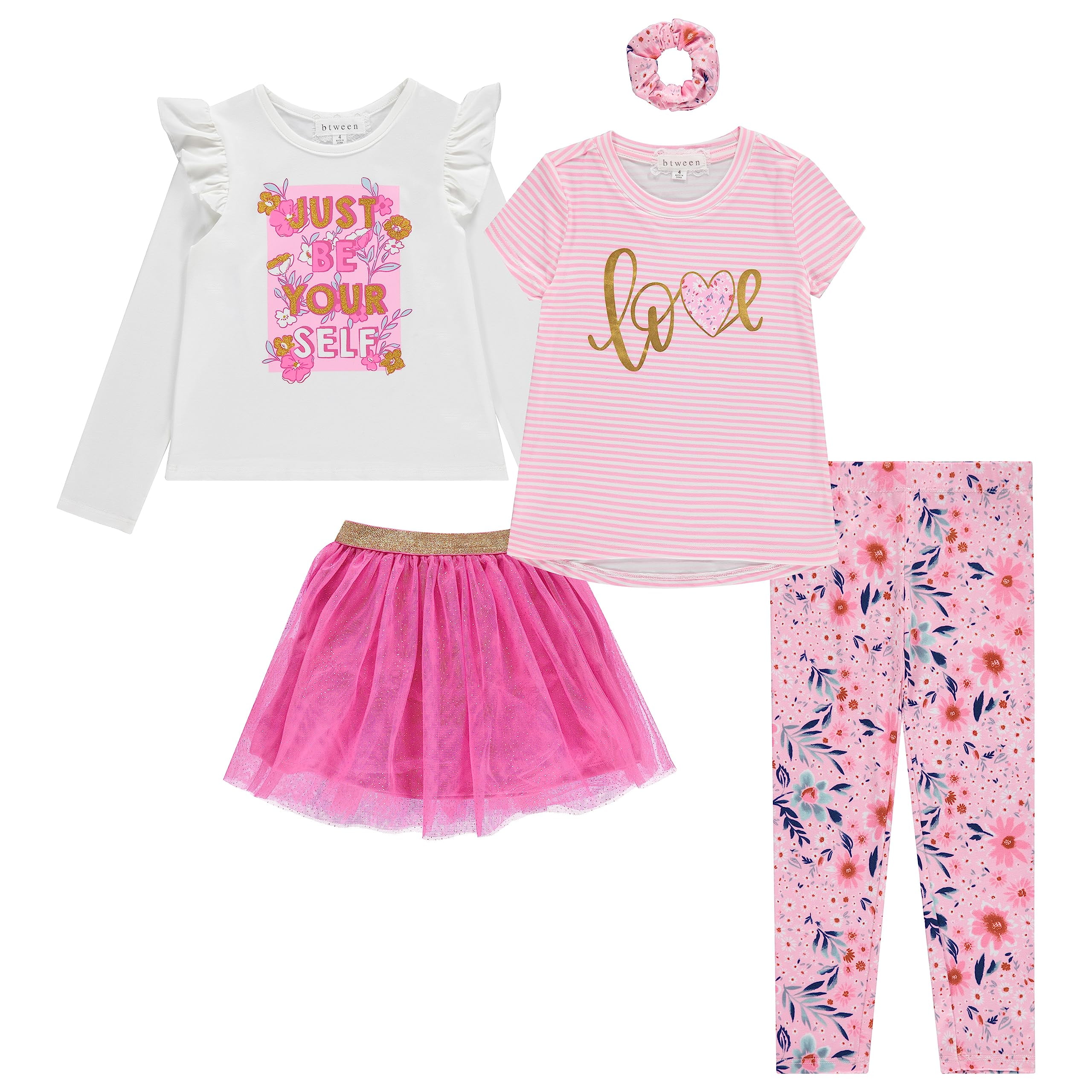 Btween Girls 4-Piece Wardrobe Set, Snow White, Size 8, Comfy Tops ...
