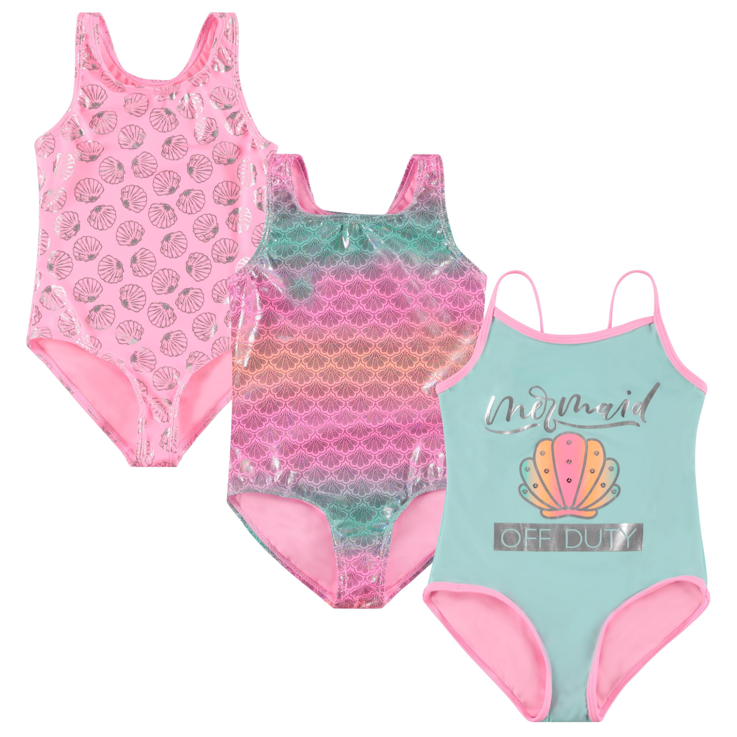 iEFiEL Multi Pk Shell Plaid Off White Swim Suits, (Girl's) 3 Piece set ...