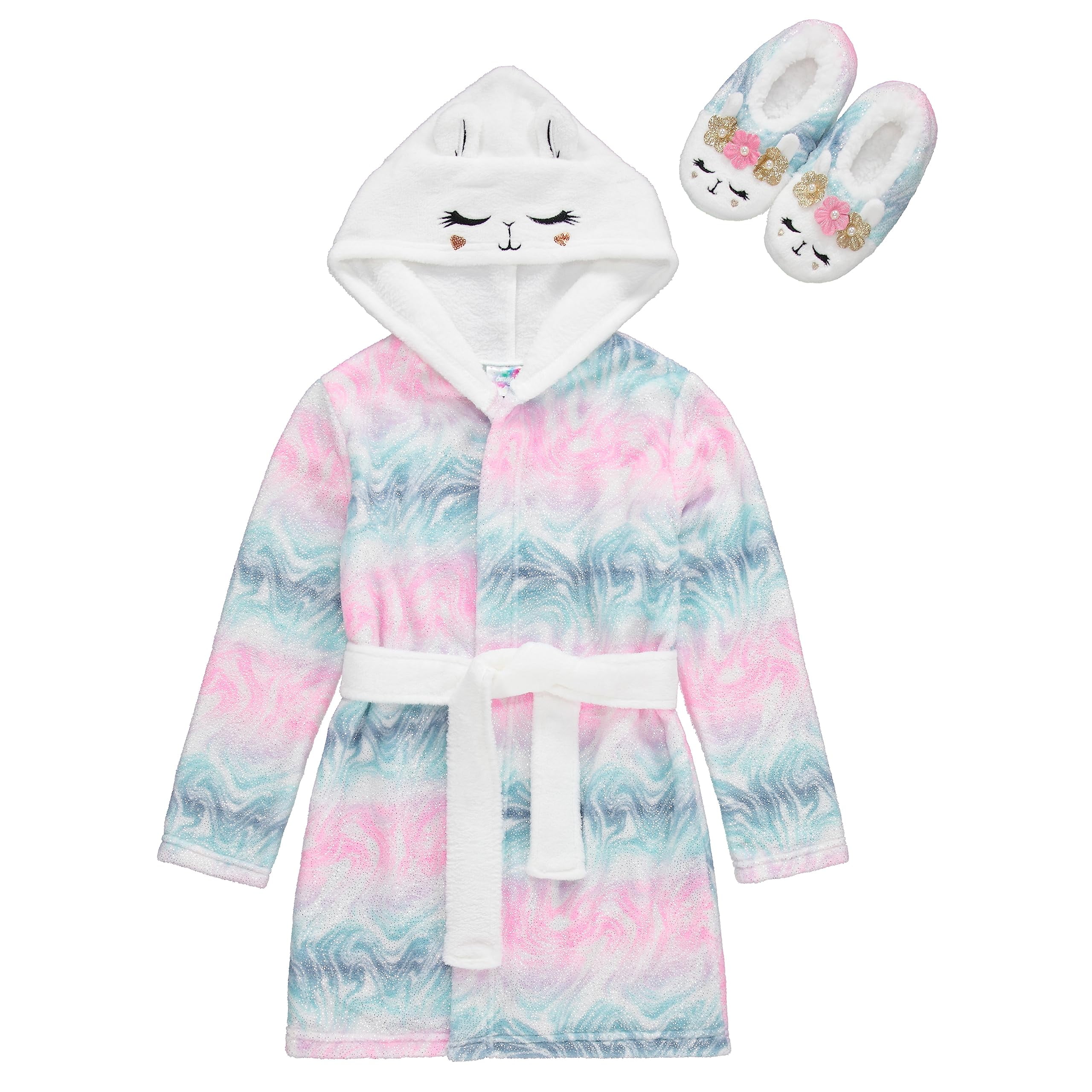 B Tween Unicorn Hooded Spa Bathrobe Set with Slippers for Girls, Marble ...