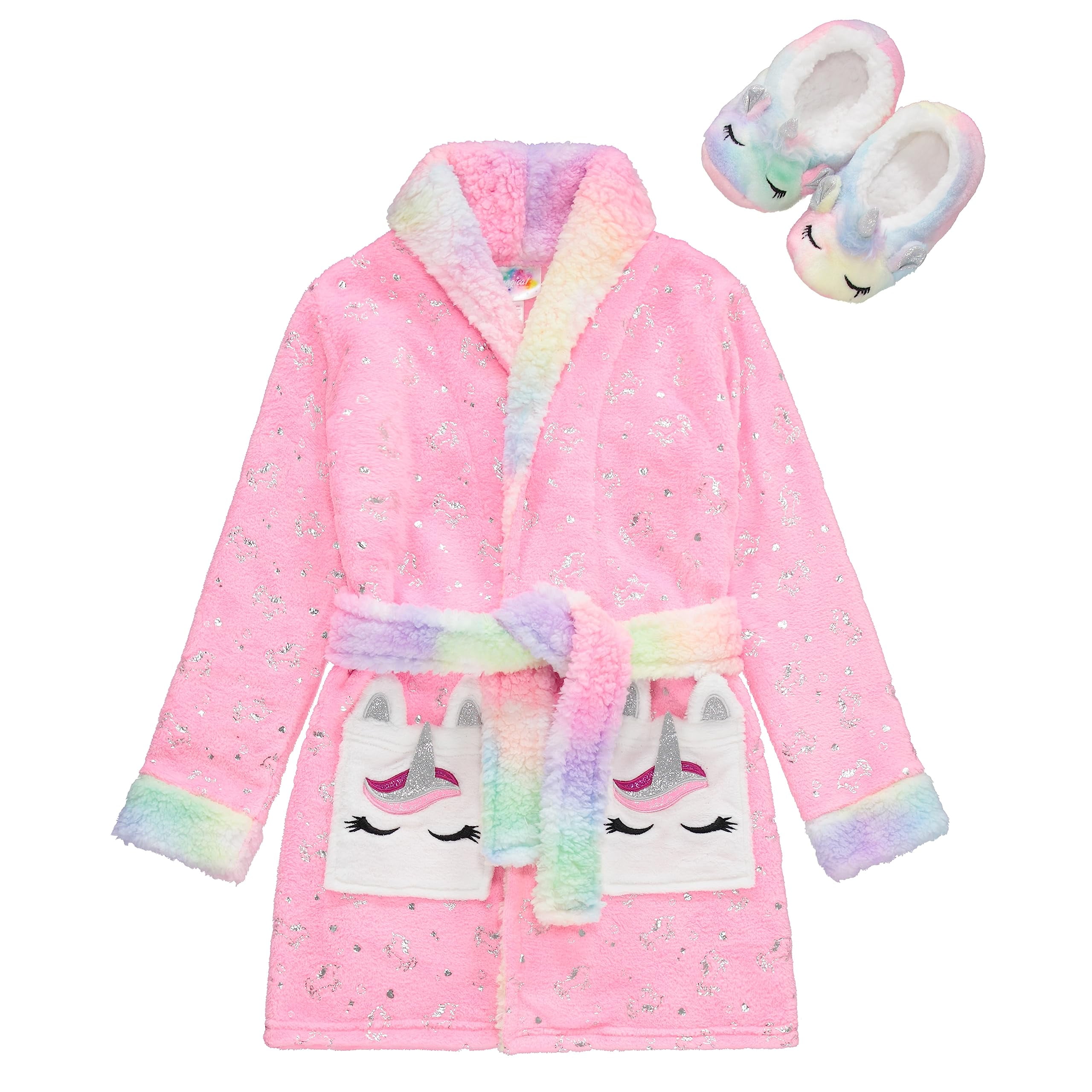 Unicorn Kids Set: Girls Fleece Hooded Robe with Slipper, Unico, Size 10 ...
