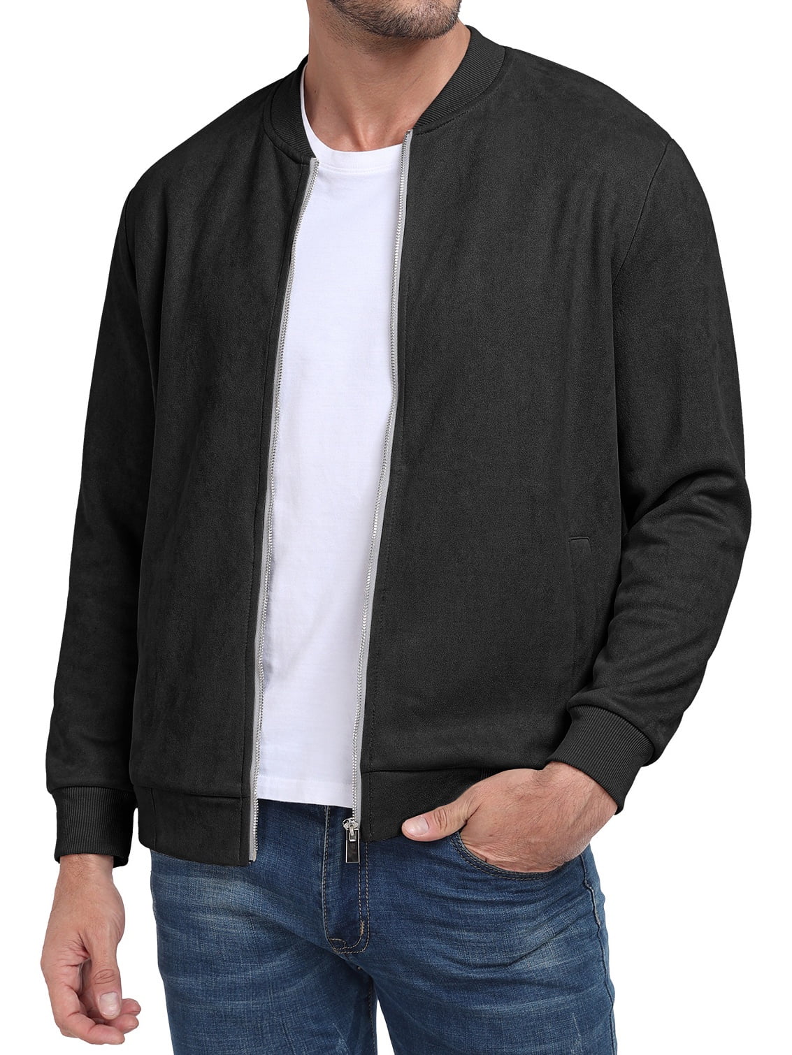 GIRUNS Men's Casual Varsity Jacket Vintage Suede Bomber Jackets ...
