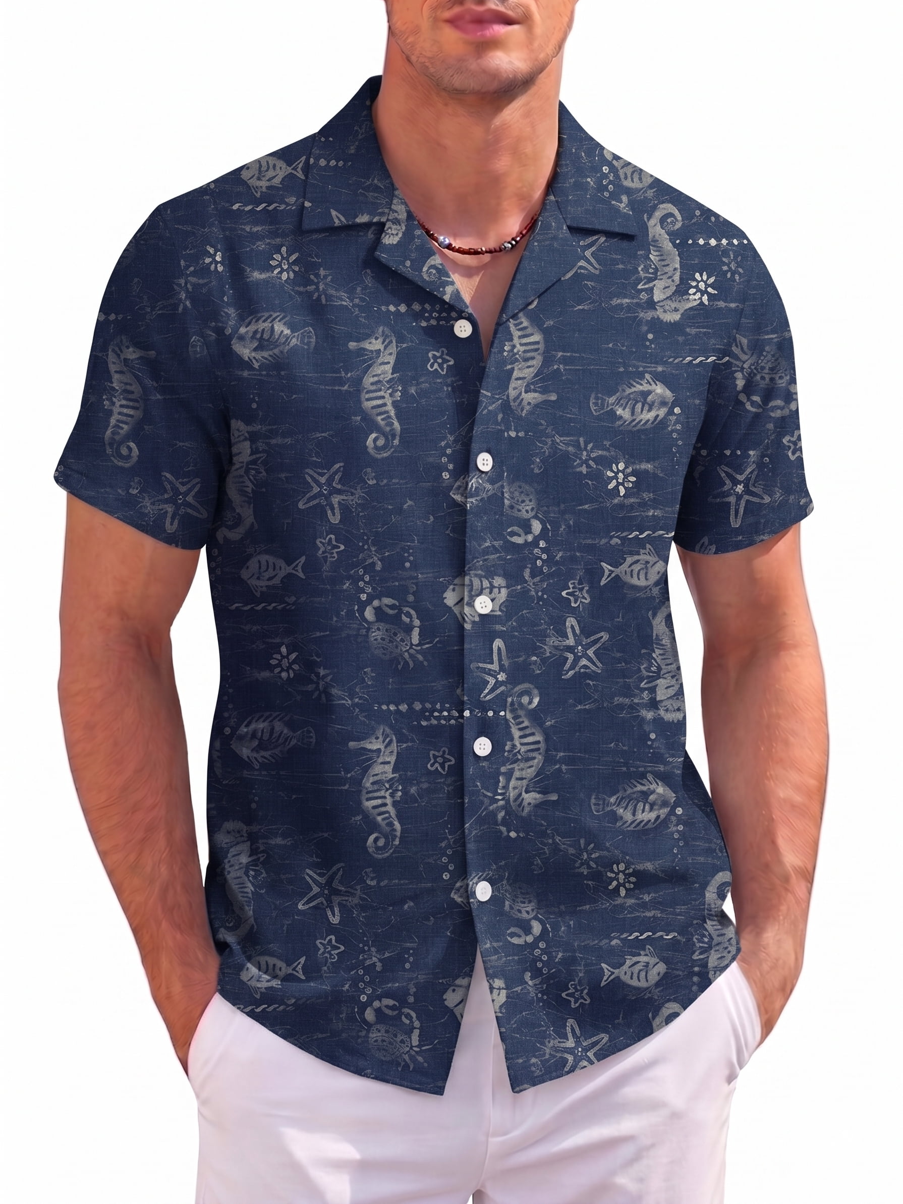 GIRUNS Men's Hawaiian Beach Short Sleeve Button Up Shirt Tropical Cuban ...