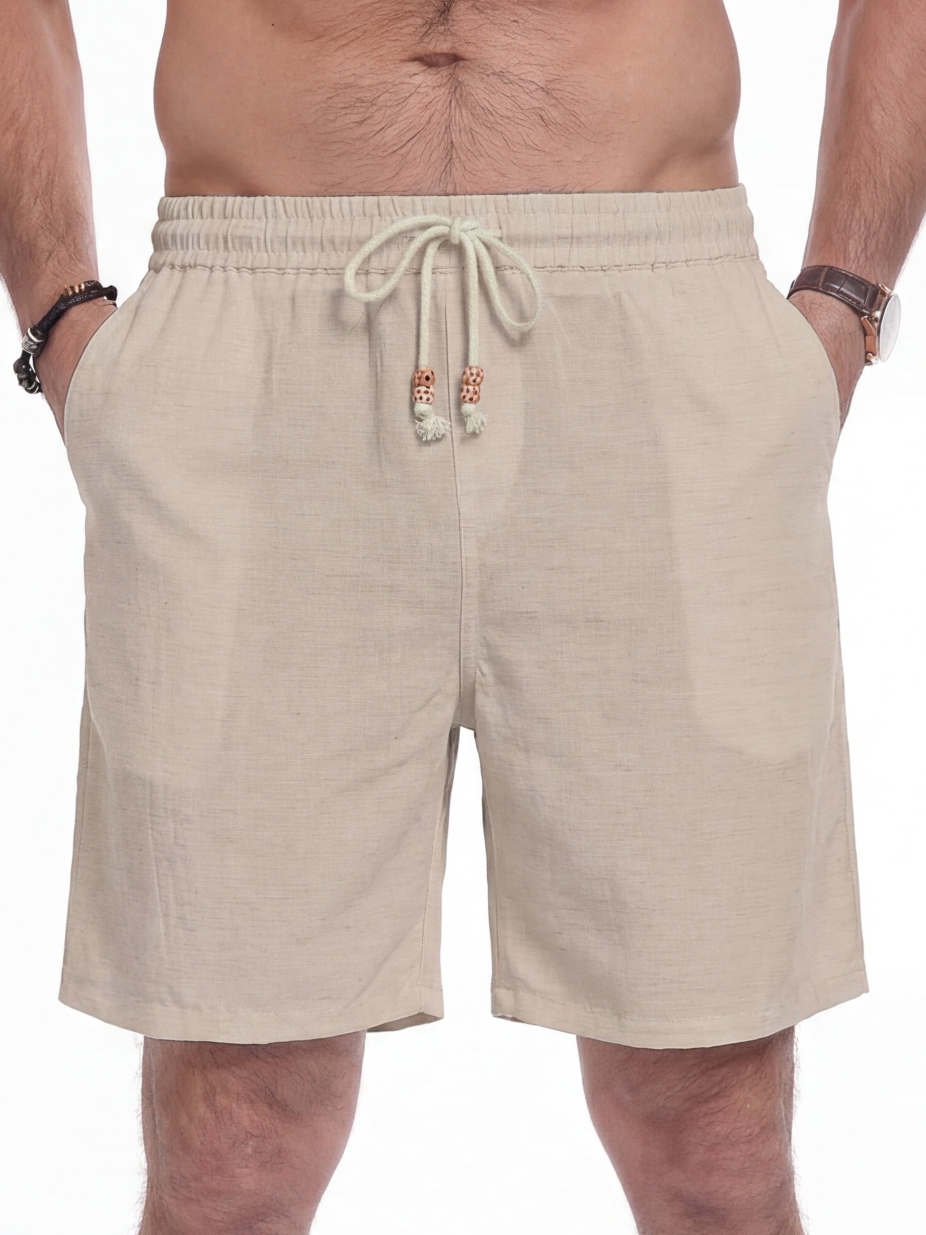 GIRUNS Men's Linen Shorts Casual Summer Beach Drawstring Elastic Waist ...