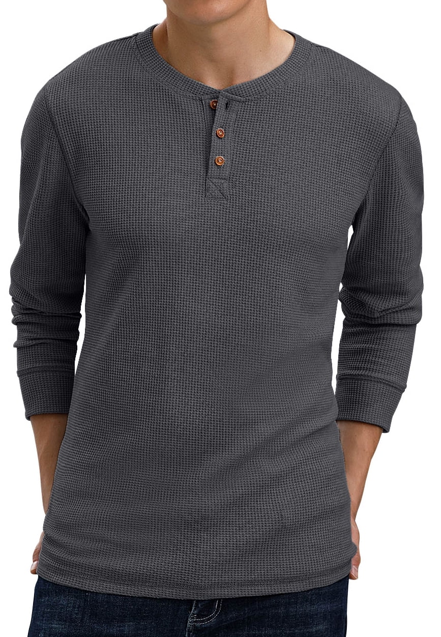 GIRUNS Men's Long Sleeve Waffle Henley Casual Henley T-shirts for Men ...