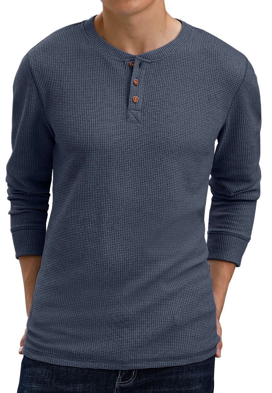 GIRUNS Men's Long Sleeve Waffle Henley Casual Clothing T-shirts ...