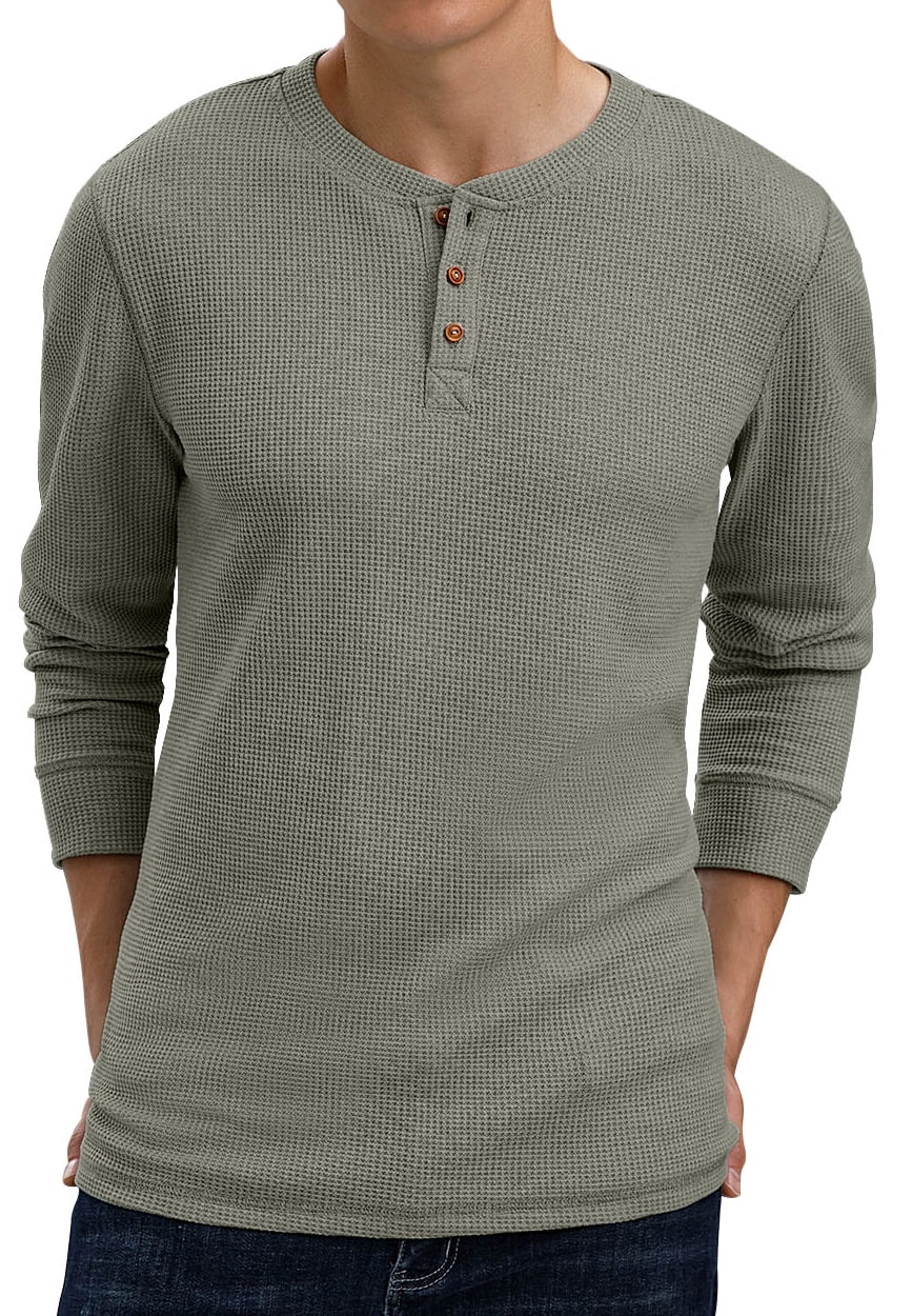 GIRUNS Men's Waffle Henley Long Sleeve Casual T-shirts, Soft & Comfortable, US Size - Walmart.com