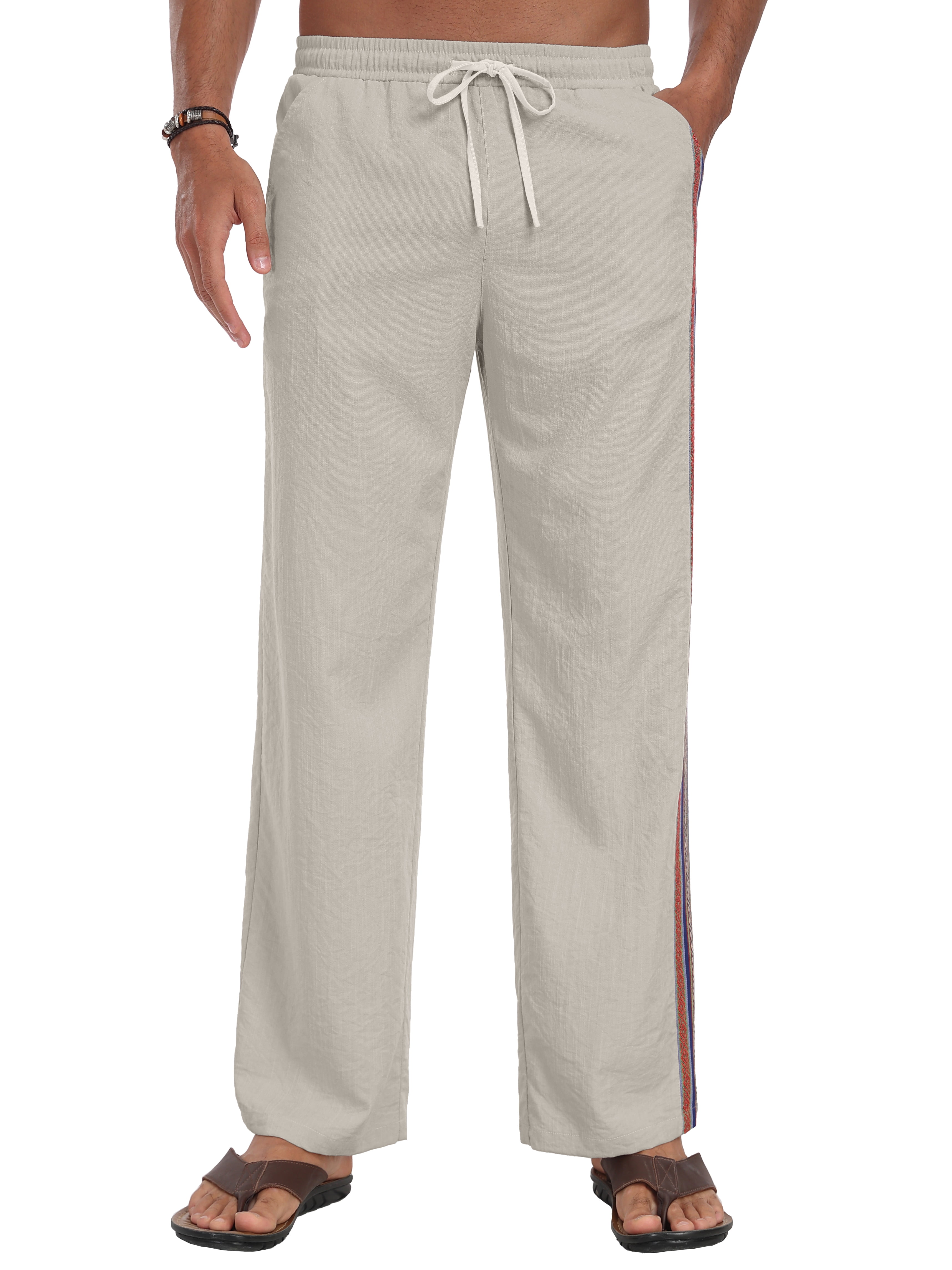 GIRUNS Mens Casual Pants Elastic Waist Drawstring Summer Beach Pants ...