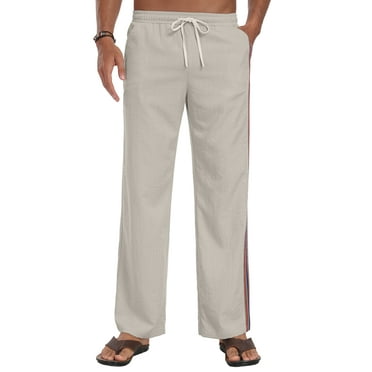 CHEEREAM Mens Casual Pants Elastic Waist Linen Lightweight Straight ...