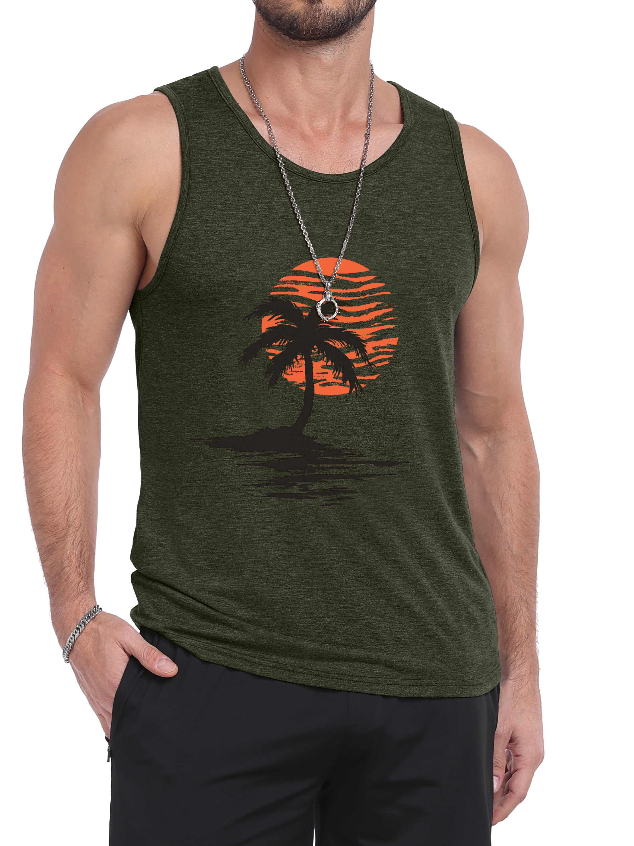 GIRUNS Mens Sleeveless Stringer Tank Tops, Casual Beach Graphic Gym ...