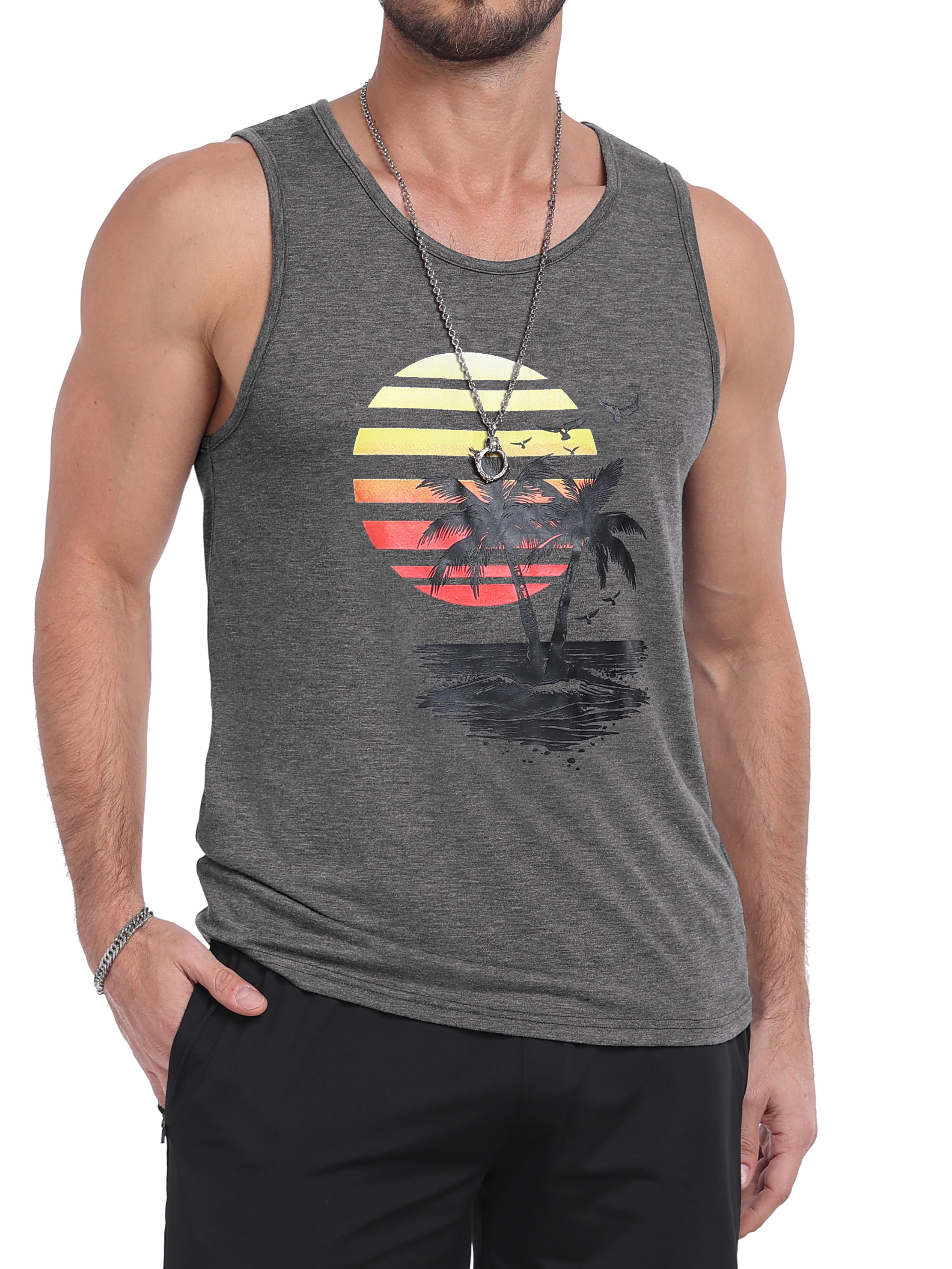 GIRUNS Mens Tank Tops, Sleeveless Beach Shirts, Lightweight Breathable ...