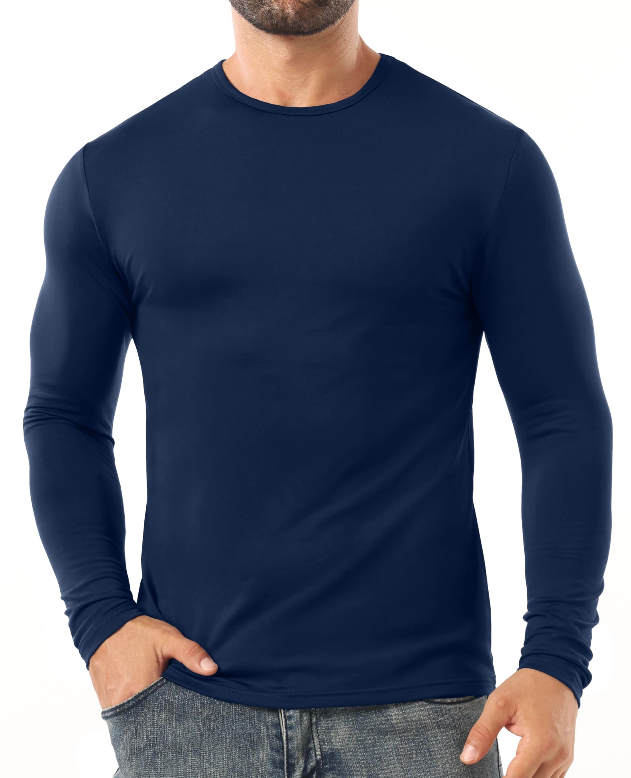 GIRUNS Mens Thermal Long Sleeve T Shirt Basic Crew Neck Undershirt ...