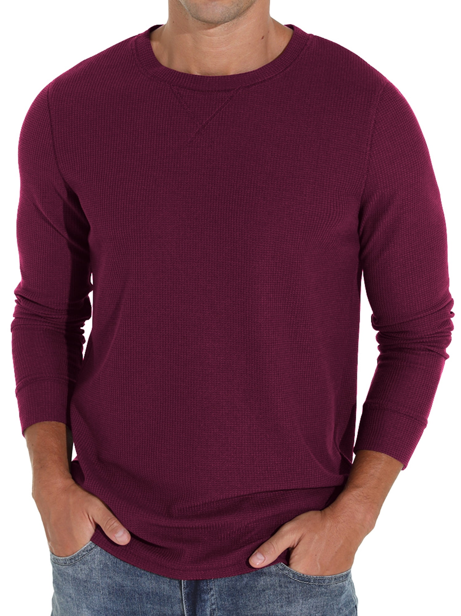 GIRUNS Mens Waffle Crew Neck Long Sleeve Pullover Shirts Casual ...