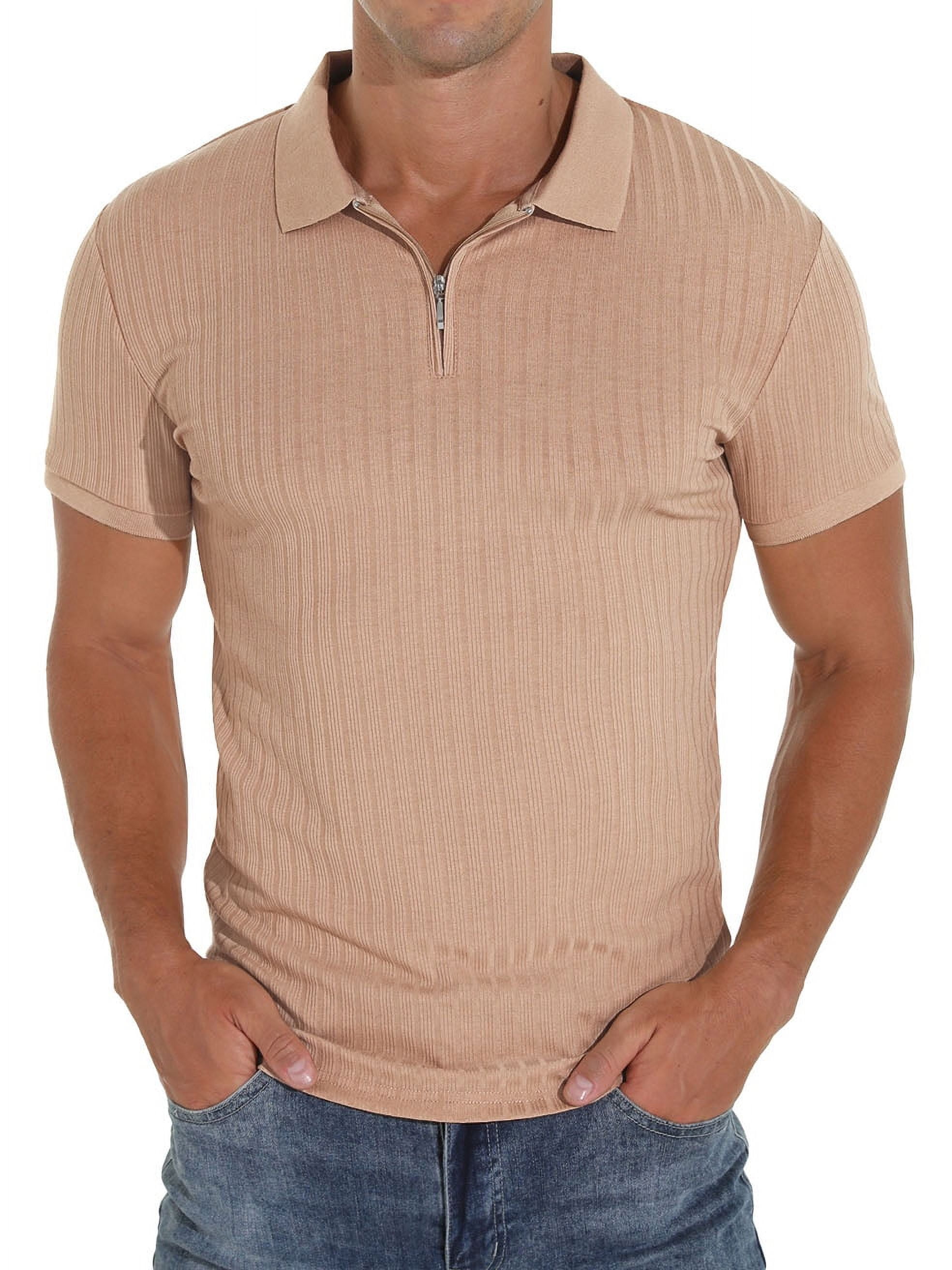 GIRUNS Zipper Polo Shirts for Men Short Sleeve Slim Fit Shirts Casual ...