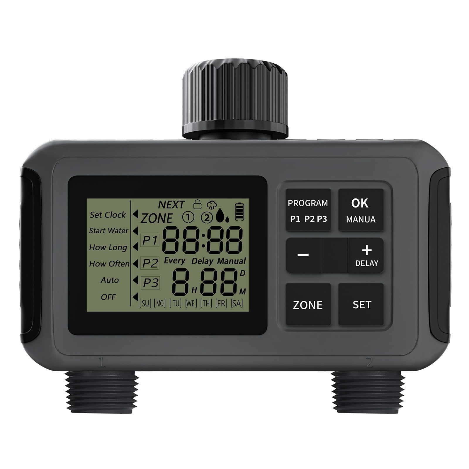 GISNPA Water Timer for Garden Hose, 2 Zone Sprinkler Timer with Rain ...