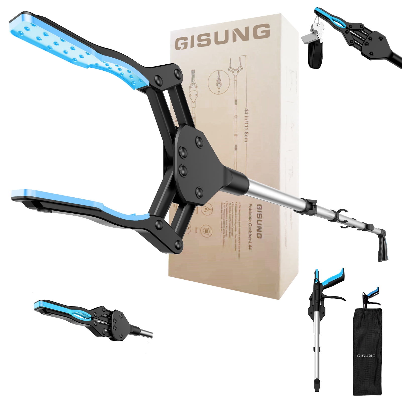 GISUNG 44-inch Reacher Grabber Tool with Storage Bag Anti-Slip Jaw ...