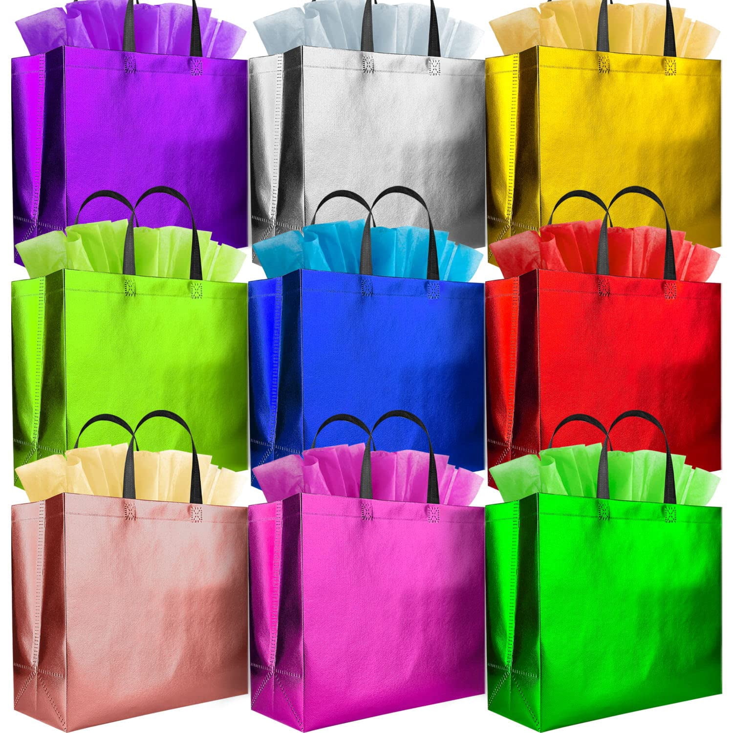 GITMIWS 13'' Sparkle Gift Bags HYZ01 with Tissues - Set of 9 Mix Color ...