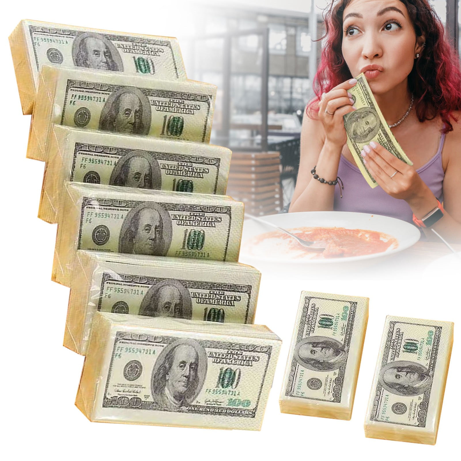 GIUHUIZ Print Prank Joke Party Napkins: Copy Retro $100 American ...