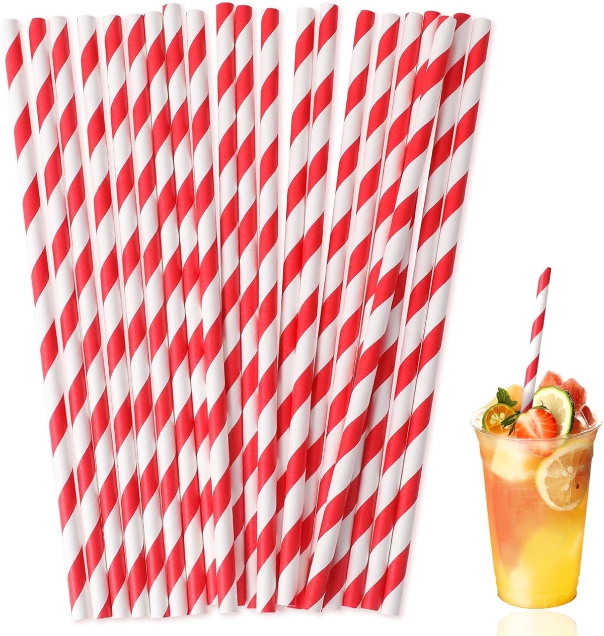 GIXUSIL 100 Pieces Disposable Paper Straws Red Striped Paper Straws ...