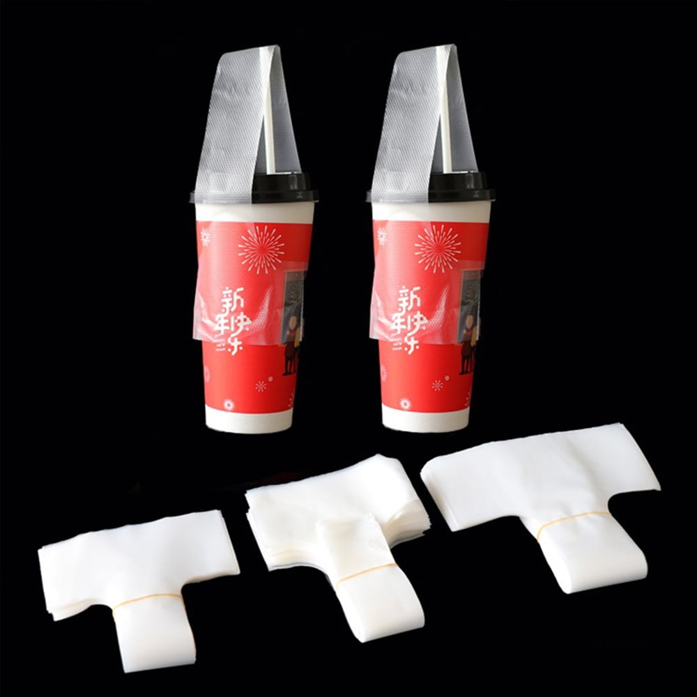 GIXUSIL 100Pcs Plastic Clear Handle Drink Containers Bags for Shops ...