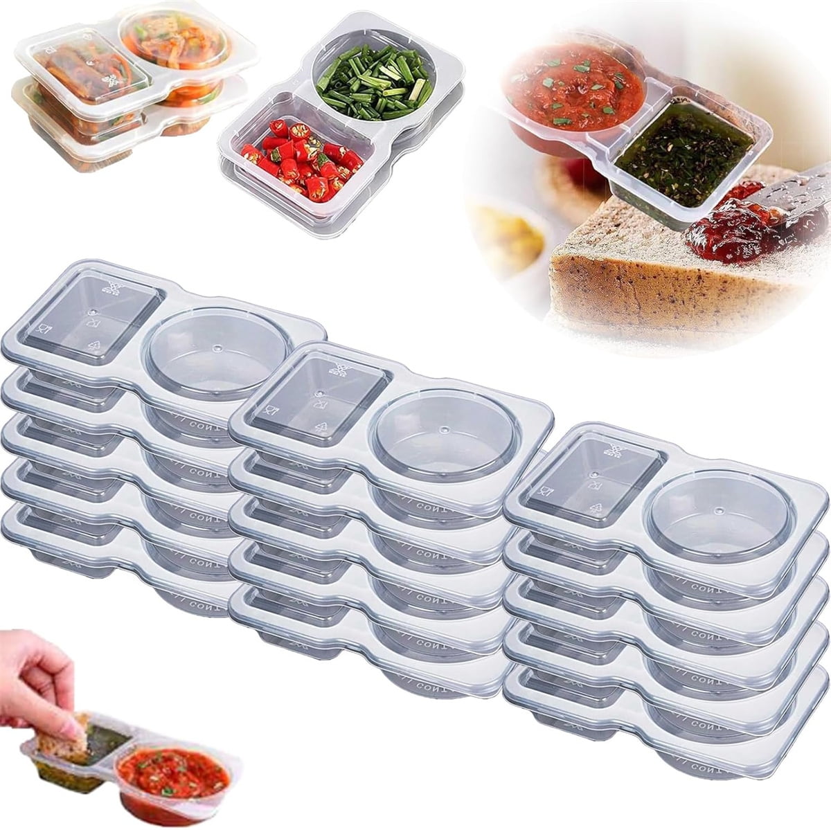 GIXUSIL 15Pack Double Compartment Condiment Container Portable Reusable ...