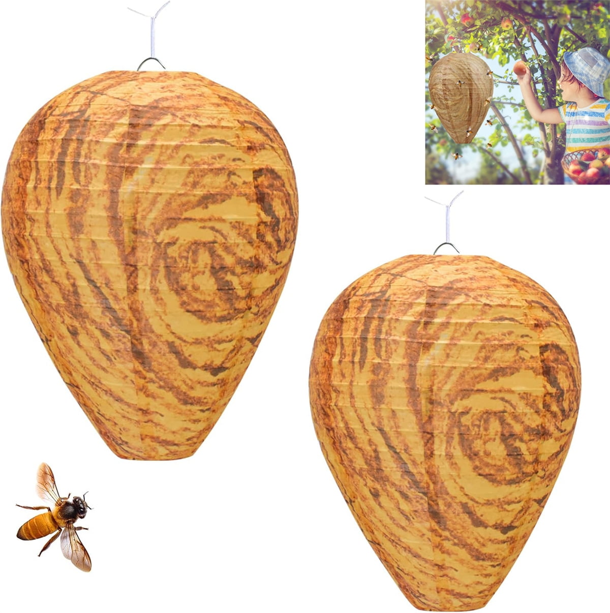 GIXUSIL 2 Pack Hanging Fake Wasp Hornets Nest, Waterproof Wasp Nest ...