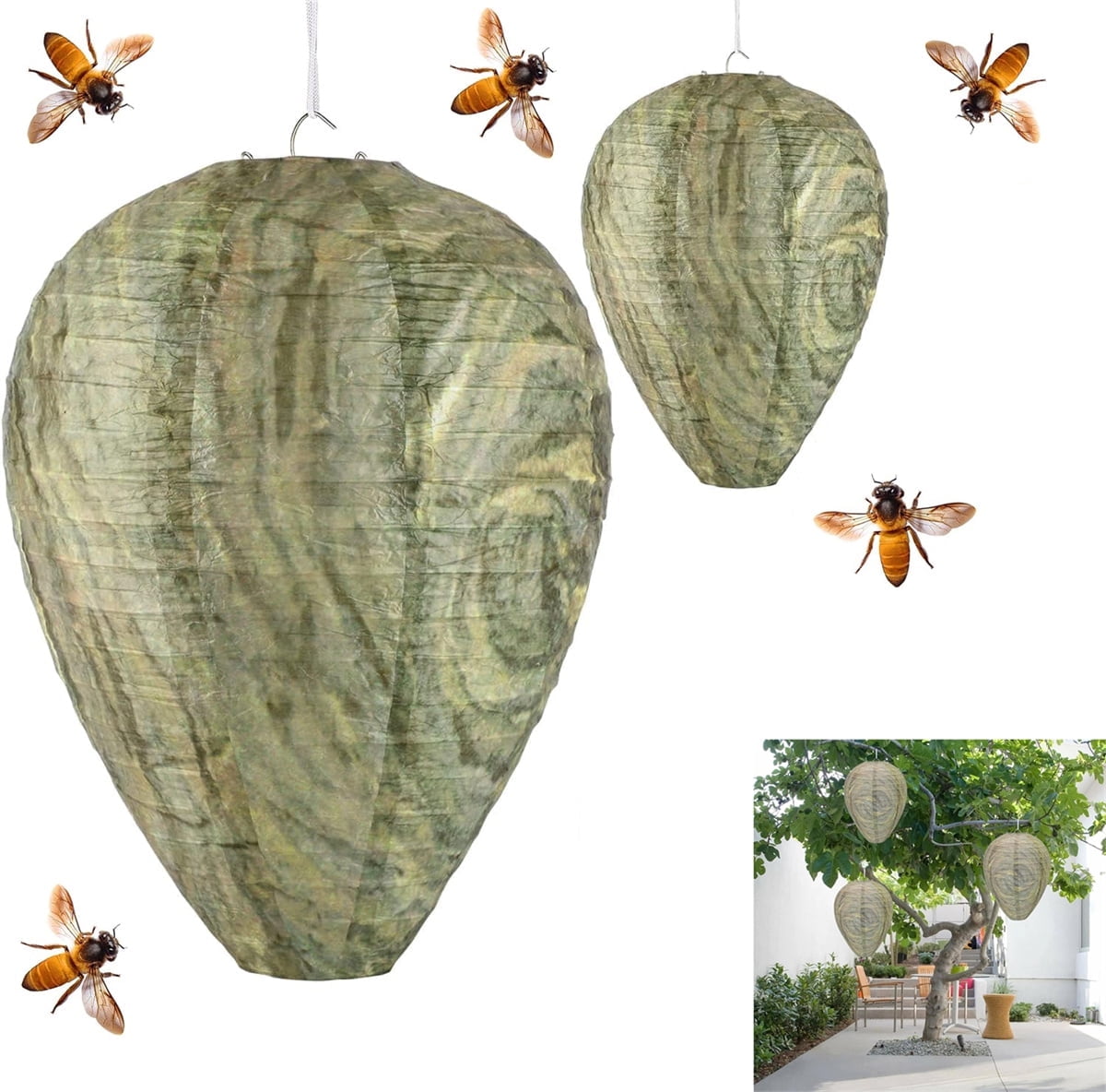 GIXUSIL 2 Pack Hanging Fake Wasp Nest, Wasp Repellent Paper Hive ...