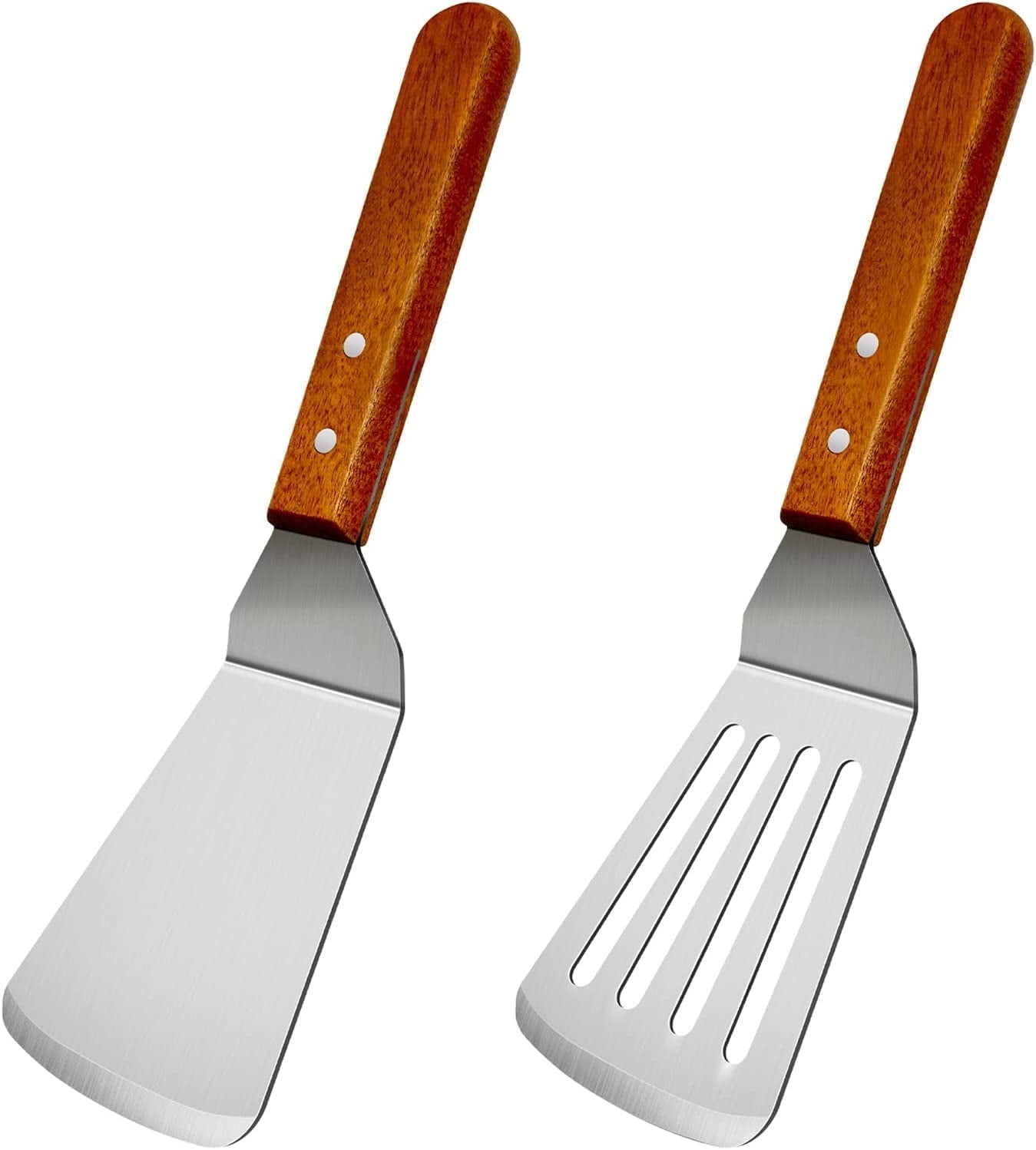 GIXUSIL Metal Spatula Set with Wood Handle, Slotted Fish and Flat Top ...