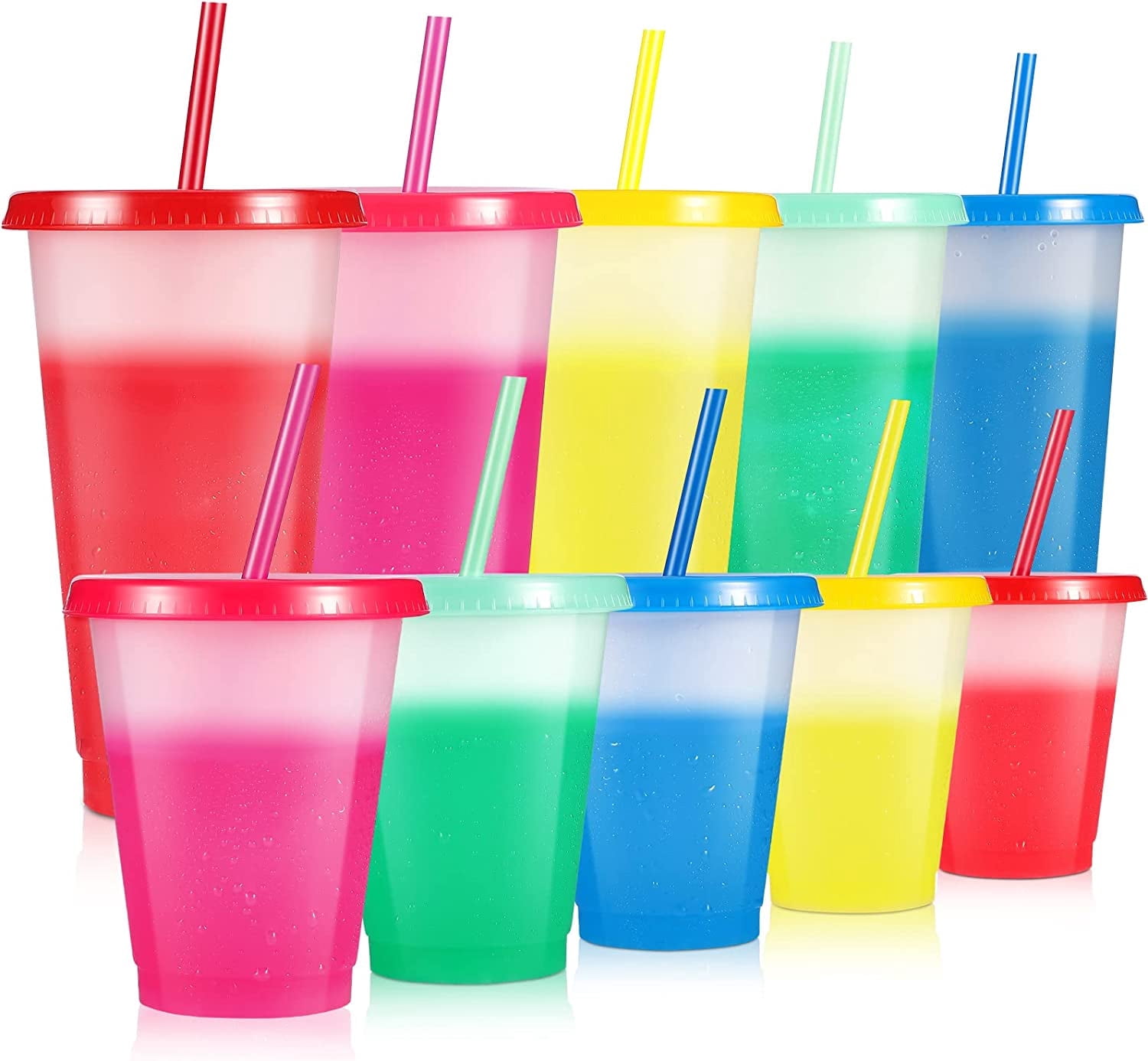 GIXUSIL (2 Sizes x 10 Packs) Reusable Plastic Cups with Lids and Straws ...