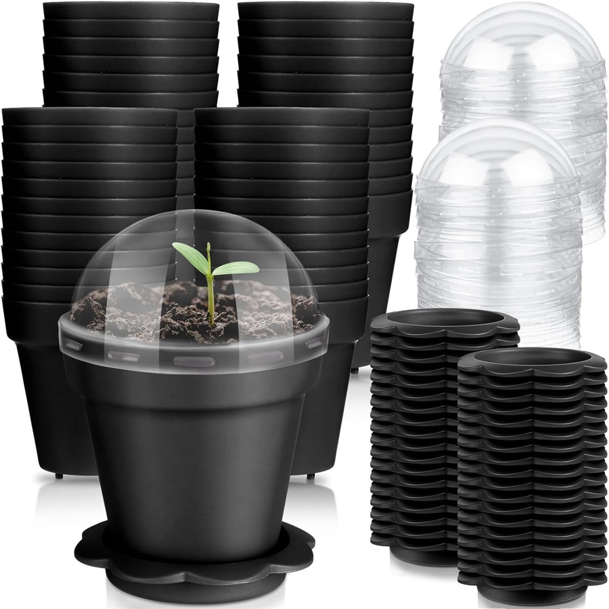 GIXUSIL 20 Pcs Dessert Cup Plant Nursery Pots with Dome and Saucer Small Plastic Cups for Ice ...