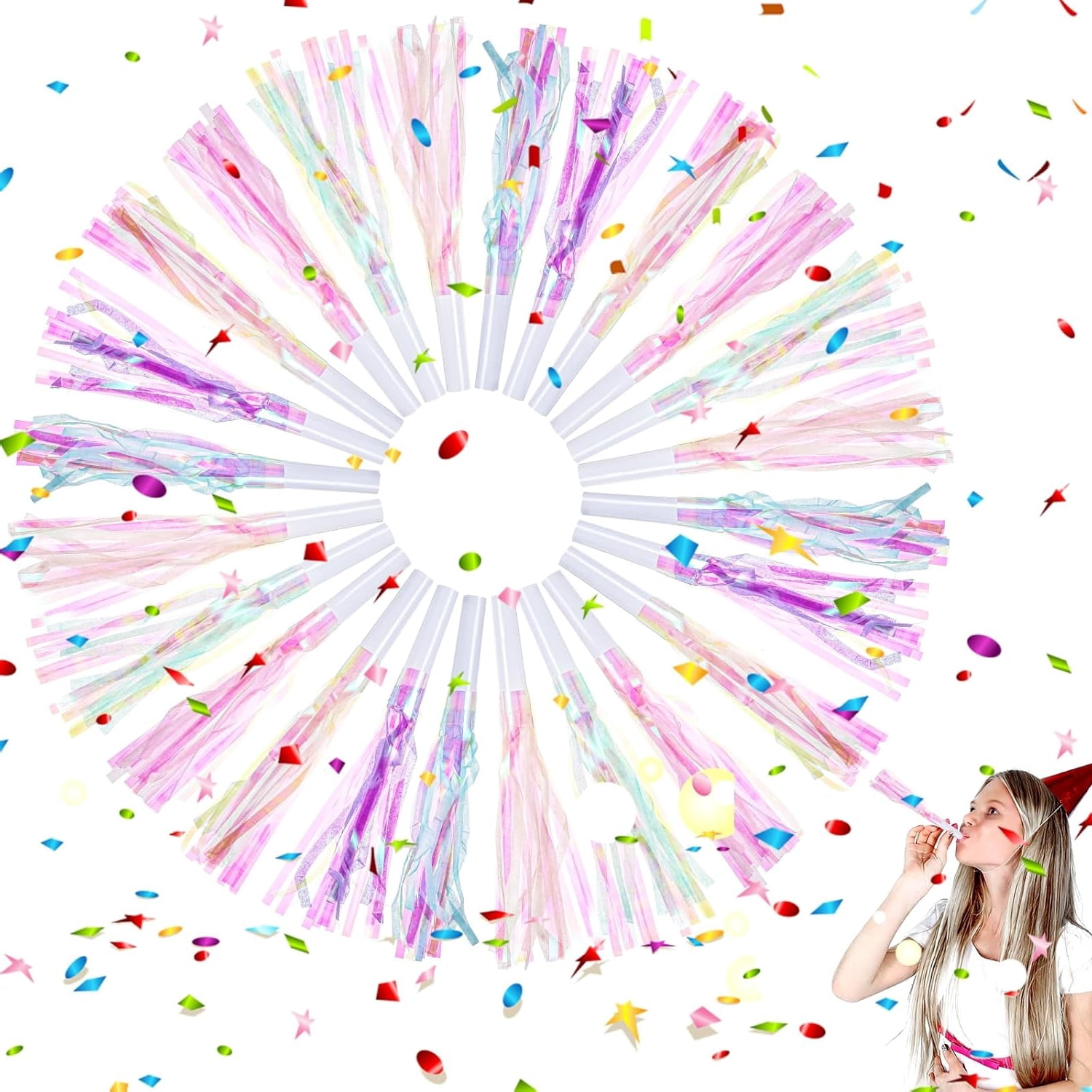 GIXUSIL 24 Pcs Party Blowers, Multi-Color Holographic Party Blower Toys ...