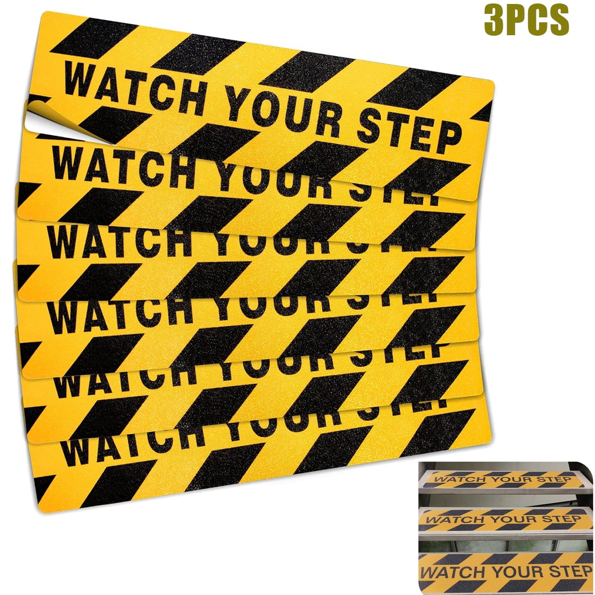 GIXUSIL 3 Pack Caution Watch Your Step Floor Decals Stickers, Abrasive ...