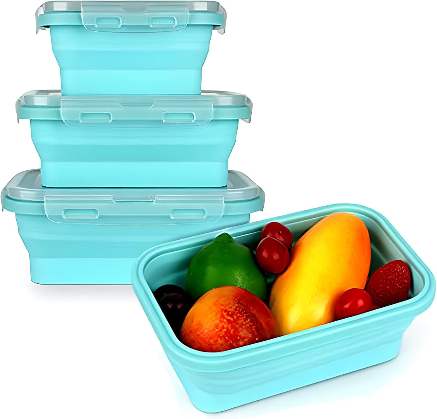 GIXUSIL 3Pcs Collapsible Food Storage Containers, Stackable Silicone ...