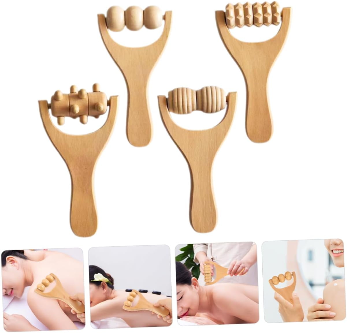 GIXUSIL 4 Pack Wooden Hand Massage Roller, Muscle Roller Stick, Manual ...