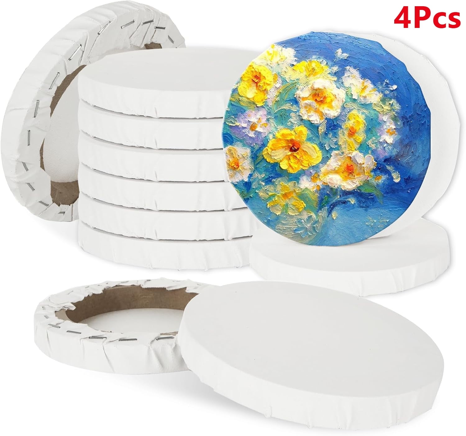 GIXUSIL 4 Pcs Round Blank Canvas Stretched Canvases, 4 inch White Round ...