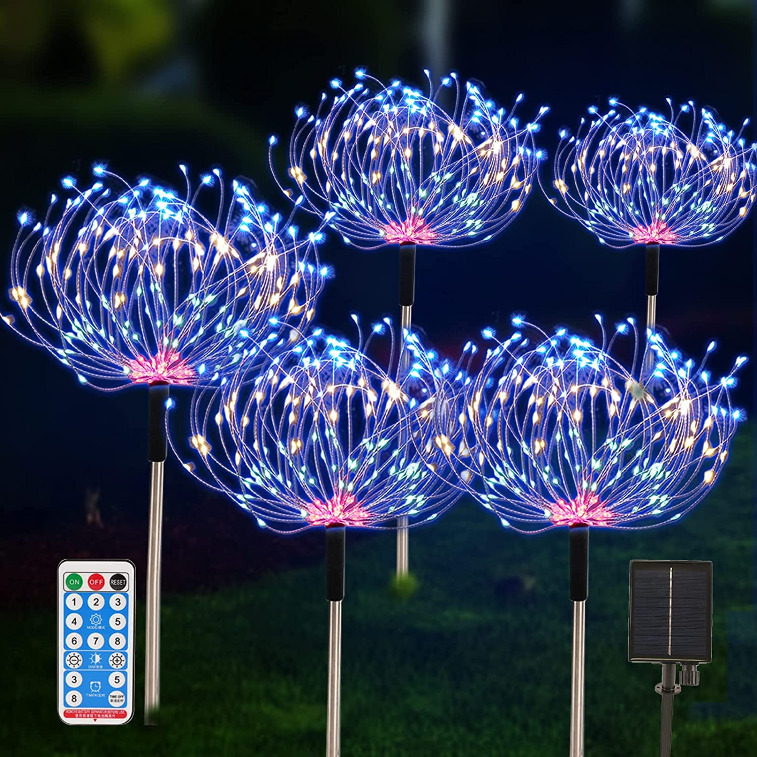 GIXUSIL Solar Garden Firework Lights, 5 Pack, 8 Modes, 120 LED, Waterproof, Outdoor Decor for ...