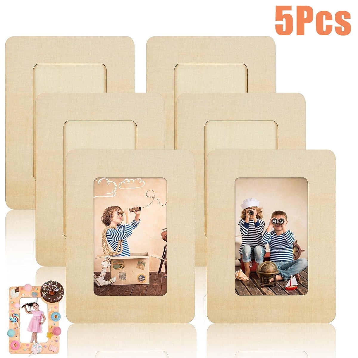 GIXUSIL 5 Packs Blank Picture Frame, DIY Wooden Photo Frames with Stand ...