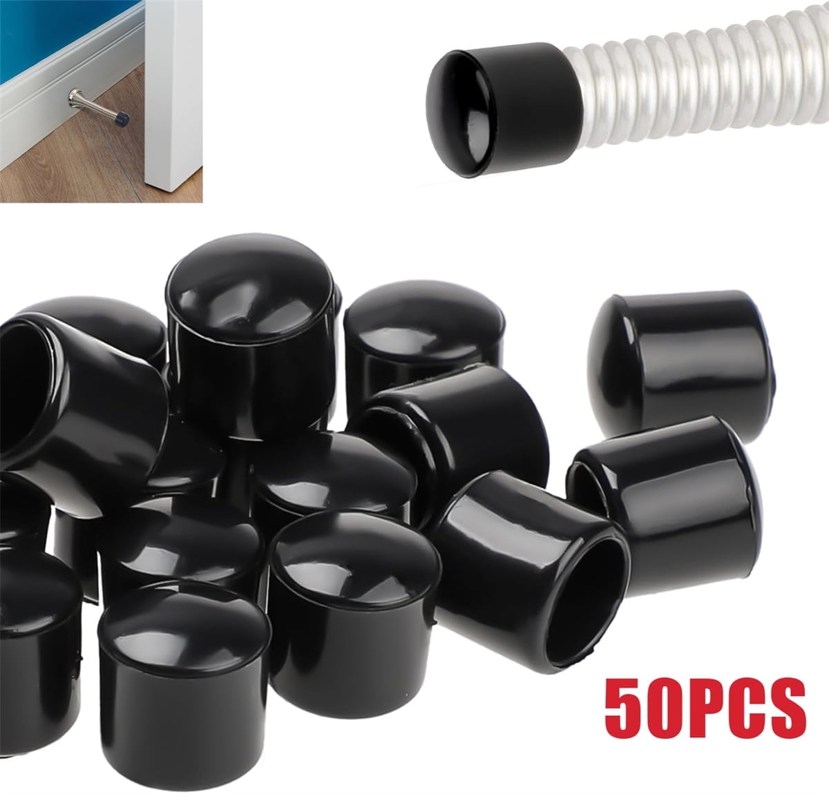 GIXUSIL 50 Pcs Door Stop Bumper Tips - Black, 0.39 inch ID Rubber Door ...