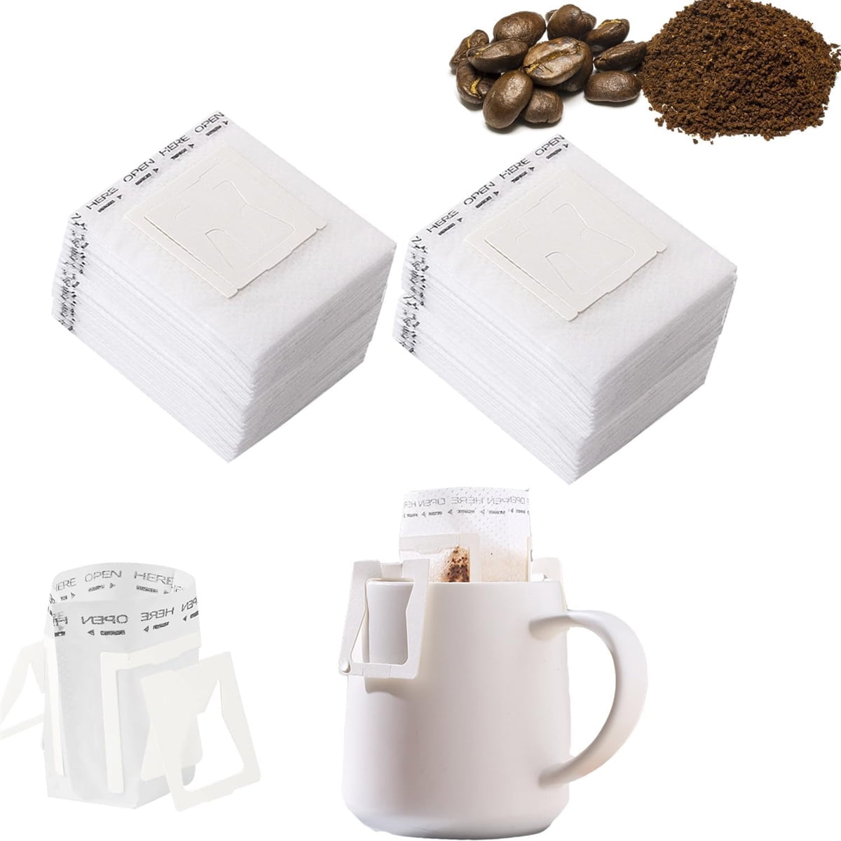 GIXUSIL 50Pcs Disposable Coffee Filter Paper Bag with Hanging Ear ...