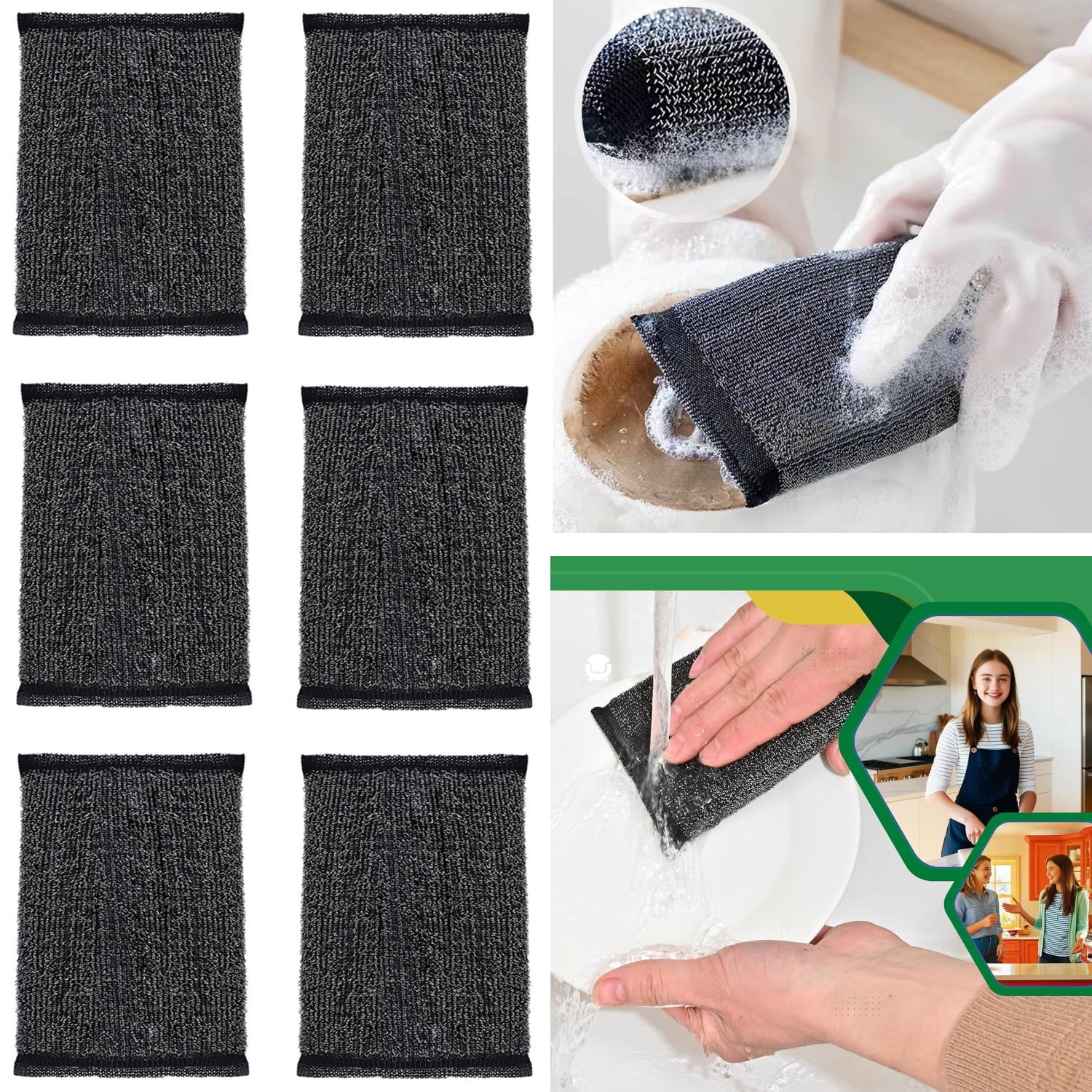 GIXUSIL 6Pack Kitchen Scrubbing Sponges - Long lasting,Heavy Duty Non ...