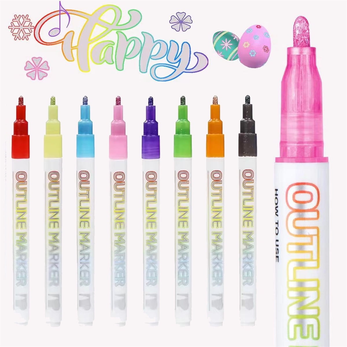 GIXUSIL 8 Pack Double Line Outline Markers Art, 8 Silver Colors ...