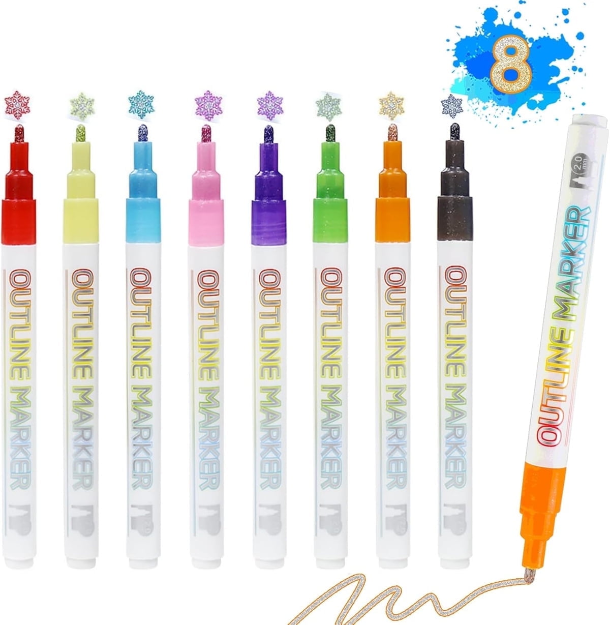 GIXUSIL 8 Pcs Outline Marker, Marker Pen for Highlight, Dual-Line Highlighter Outline Marker Set ...