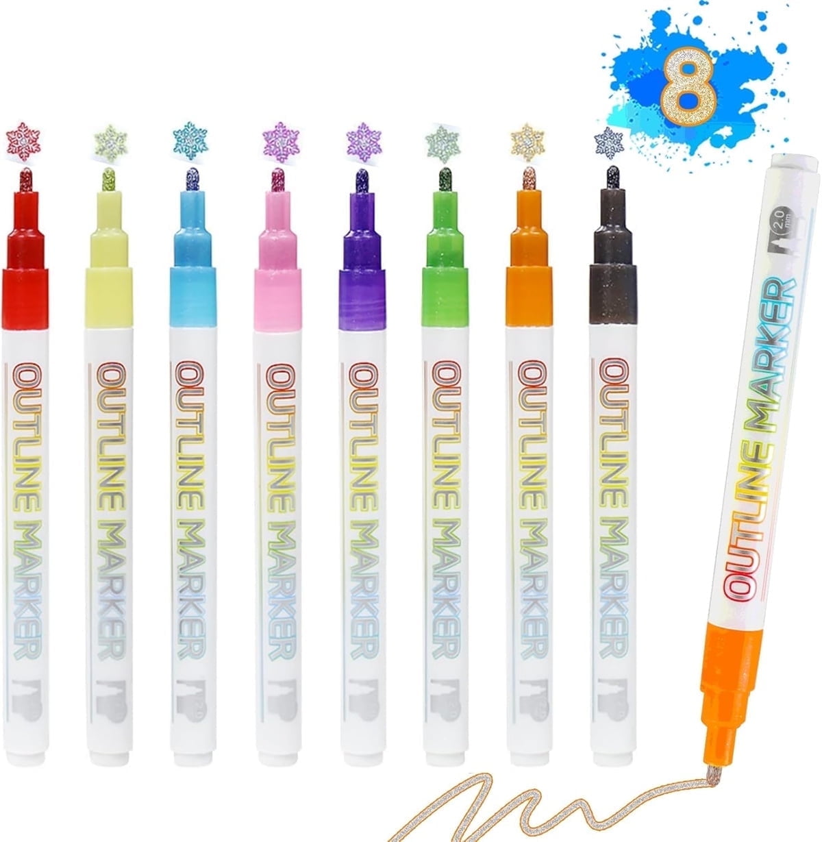 GIXUSIL 8 Pcs Outline Marker, Marker Pen for Highlight, Dual-Line ...