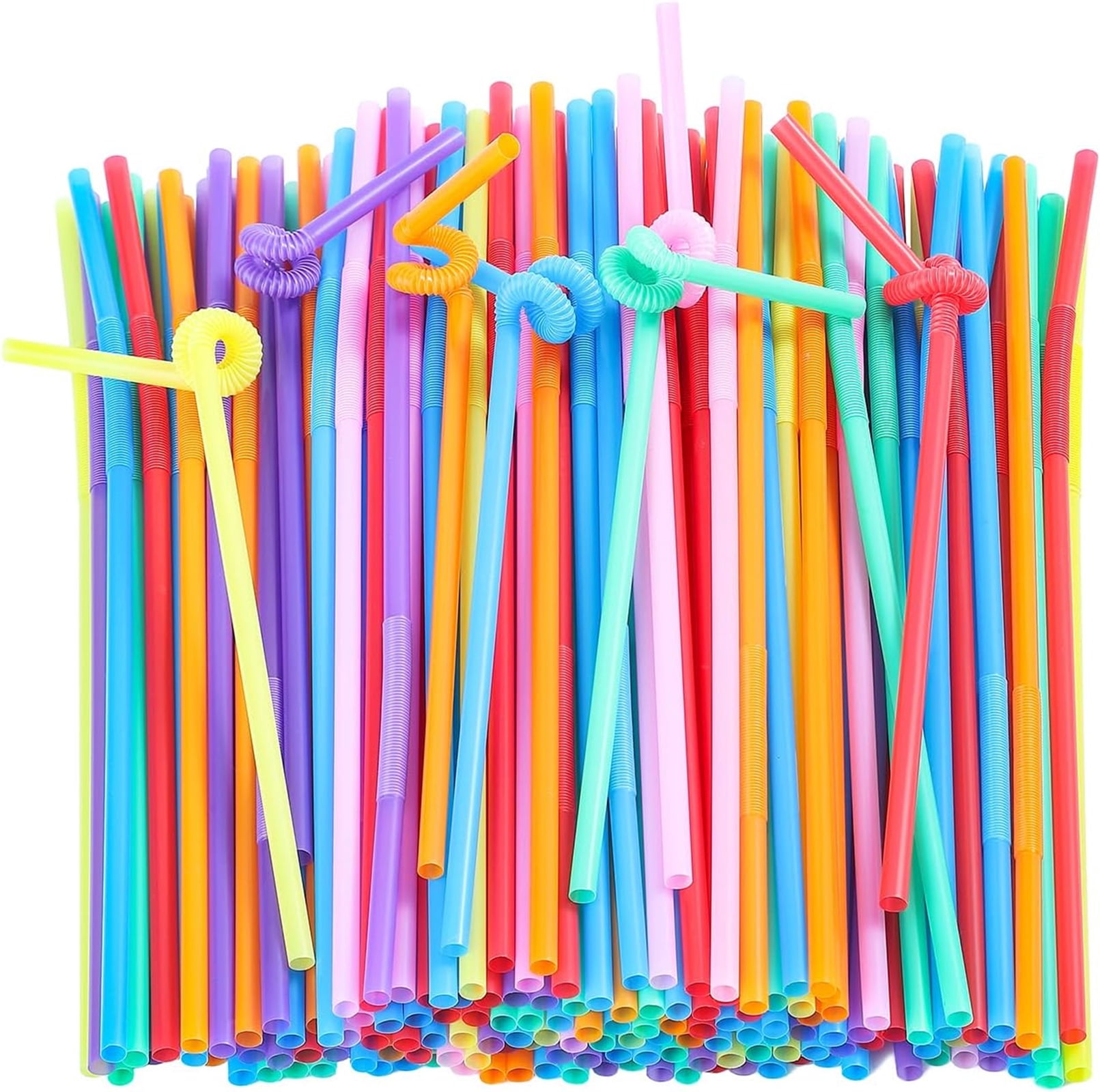 TORUBIA 100PC Long Flexible Straws, Multi Colored Bendable Plastic ...