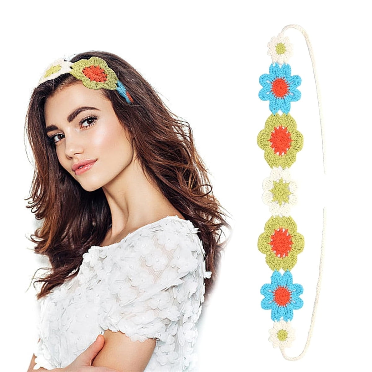 GIXUSIL Crochet Flower Headbands for Women, 1 Pcs Tie-Back Knit ...