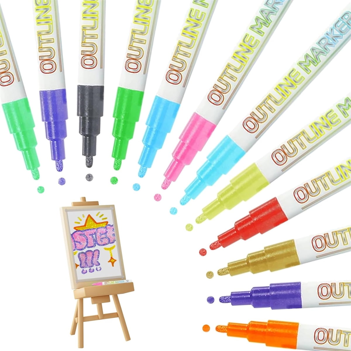 GIXUSIL Double Line Outline Pens, 0.12" Self-Outline Metallic Markers ...