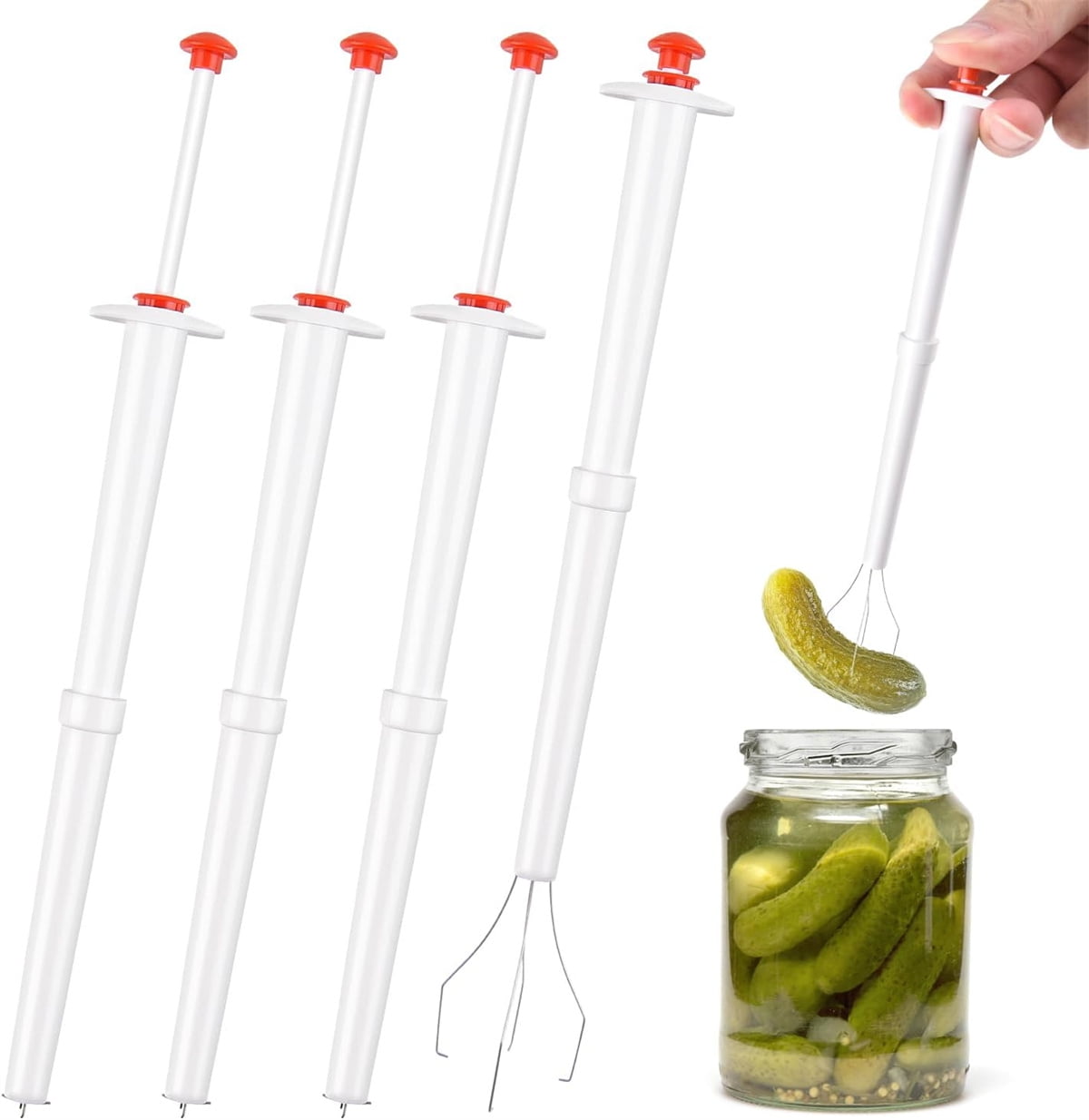 GIXUSIL Extendable Pickle Picker Tool, Stainless Steel & Plastic Pickle ...